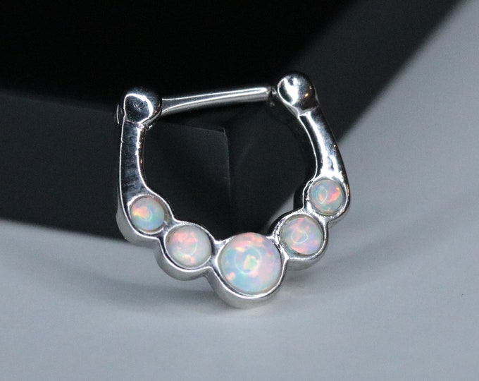 White Opal Septum, Septum Ring, Gold Septum Ring, Septum Piercing, Nose ...