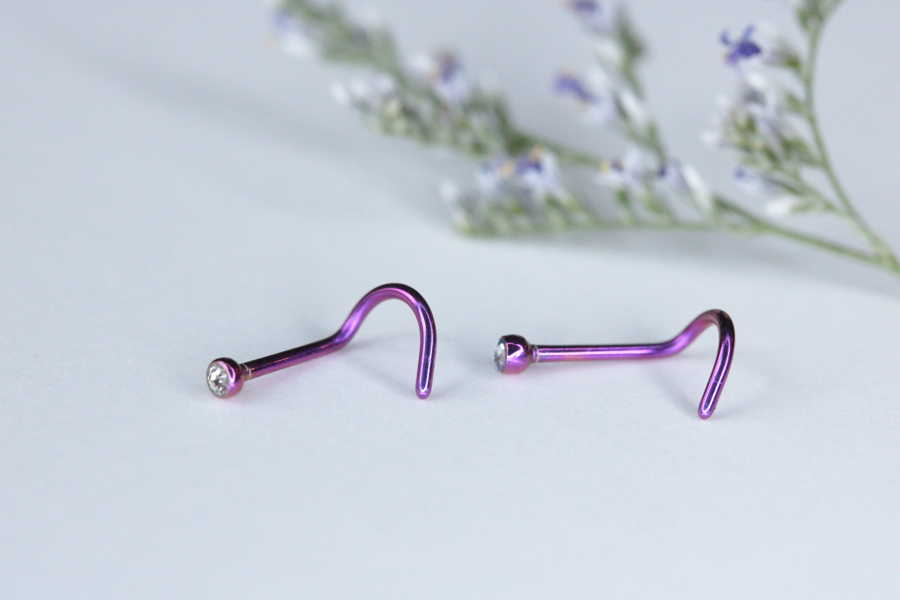 18G & 20G Purple Screw Back Nose Ring With 2mm Tiny Cubic Zirconia on ...