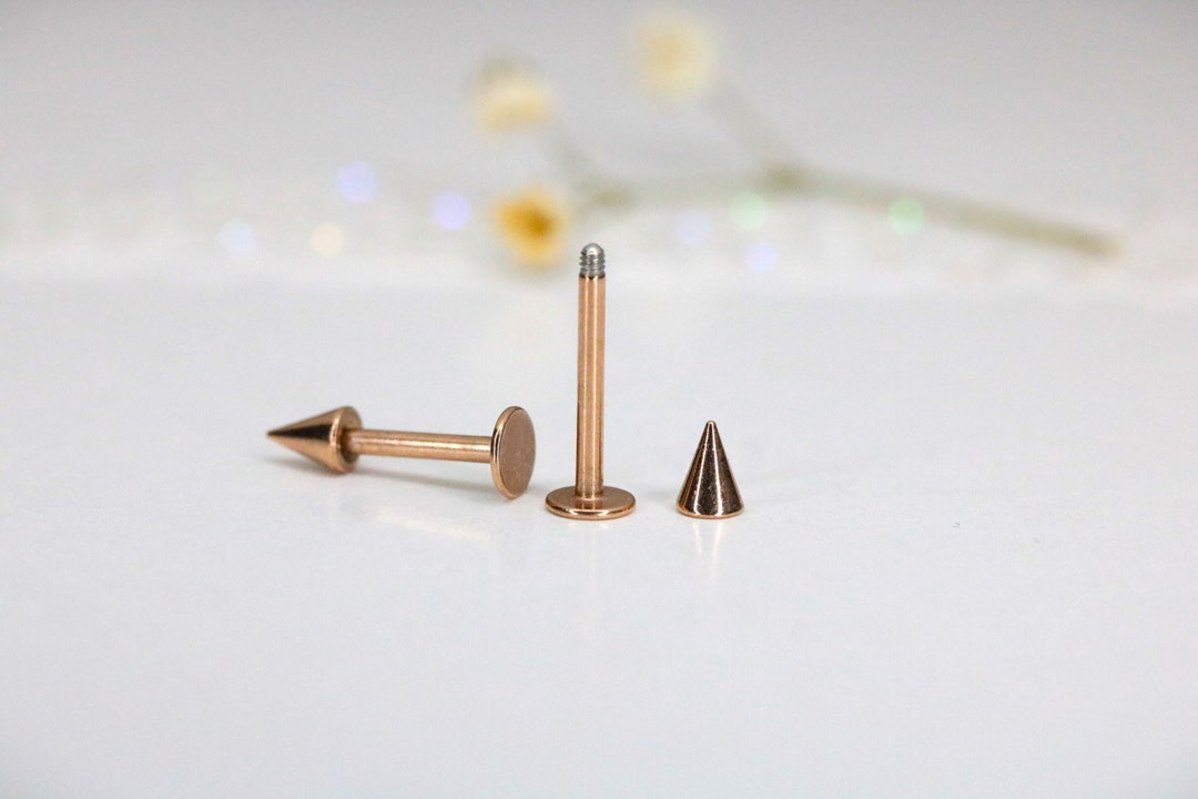 Rose Gold Spike Head Labret Stud, Basic Cartilage Cone Stud, Lip, Ear, Helix, Tragus, Conch ...