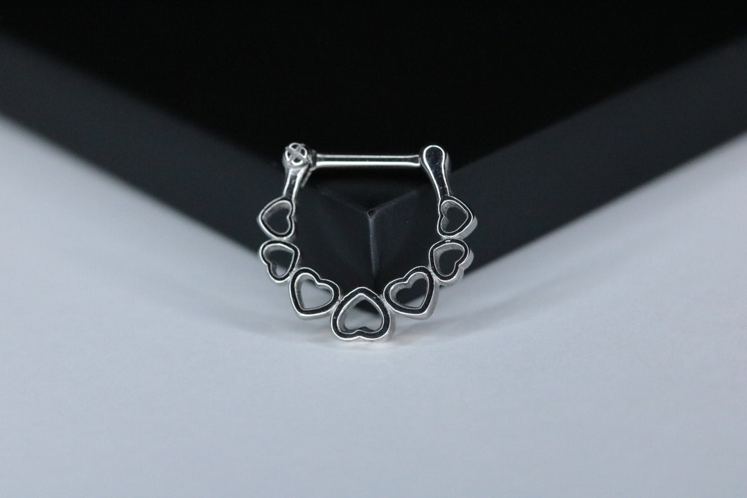 16G Heart Chain Septum Rings, 316L Surgical Steel Heart Septum Jewelry ...