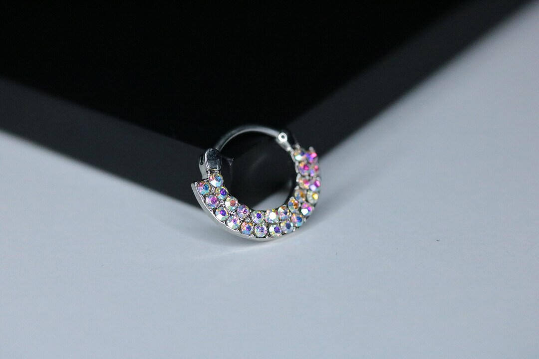 Double Lined AB Crystal Septum Rings, 316L Surgical Steel Round Top ...