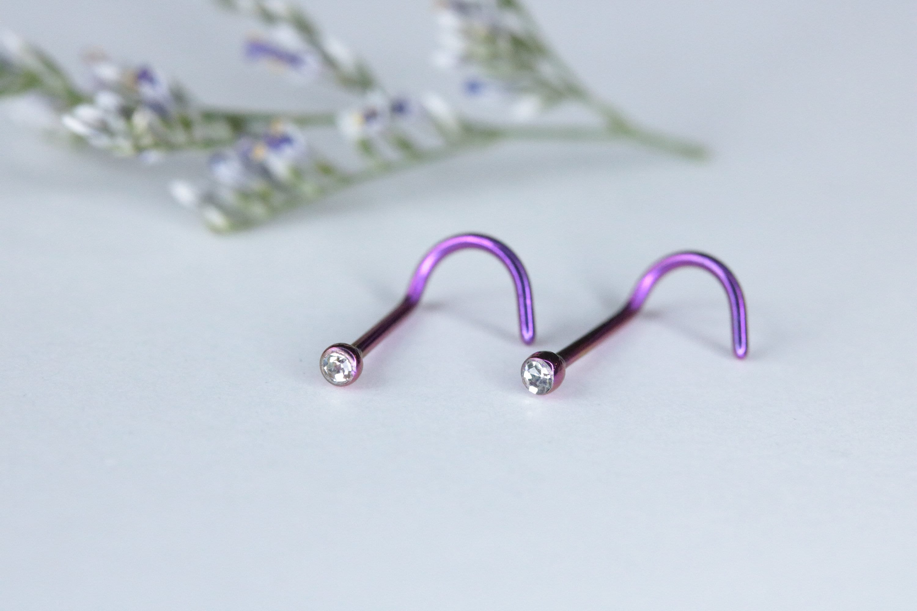 18G & 20G Purple Screw Back Nose Ring With 2mm Tiny Cubic Zirconia on ...