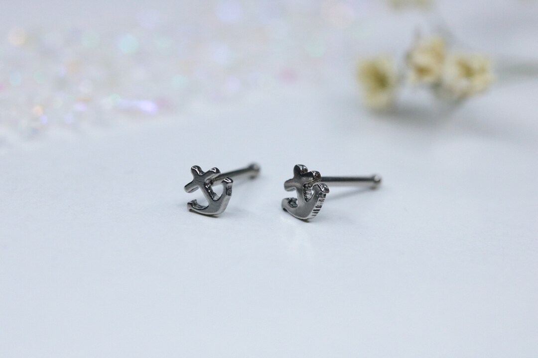 20G Silver Anchor Nose Pin, Anchor Nose Stud, Anchor Nose Rings ...