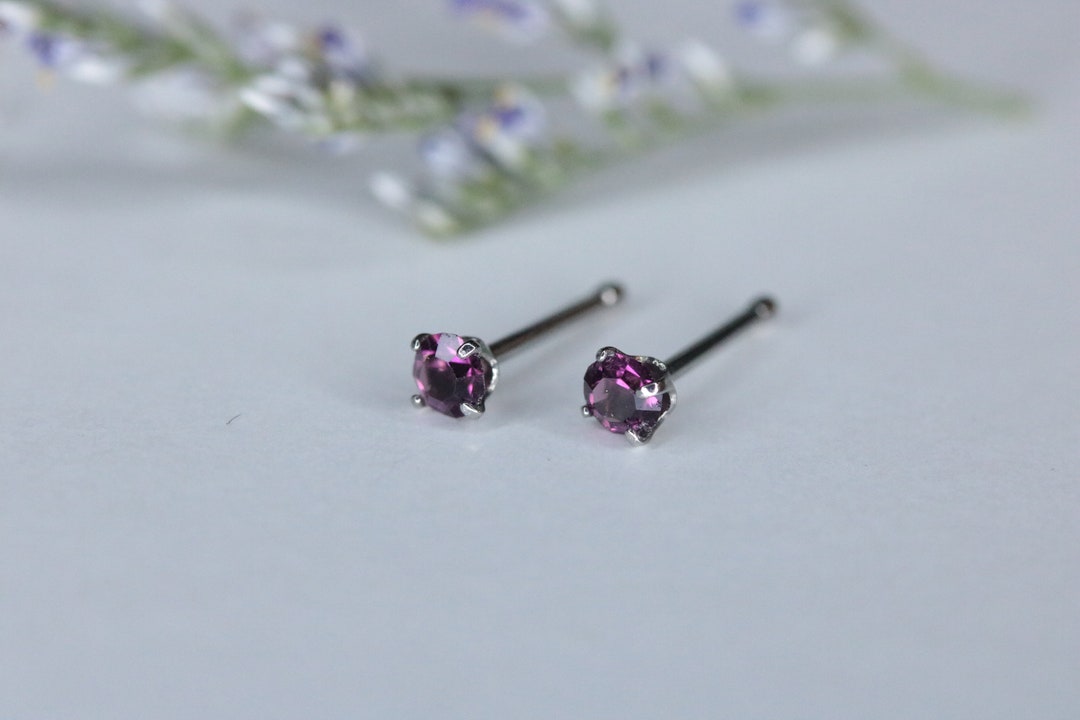 20G Purple Round Crystal Nose Pin, 3mm Purple Crystal Nose Stud ...