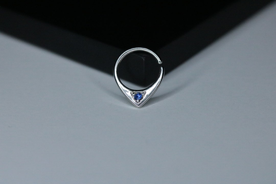 Single Blue Crystal Septum Ring, Silver Bendable Septum, Bendable ...