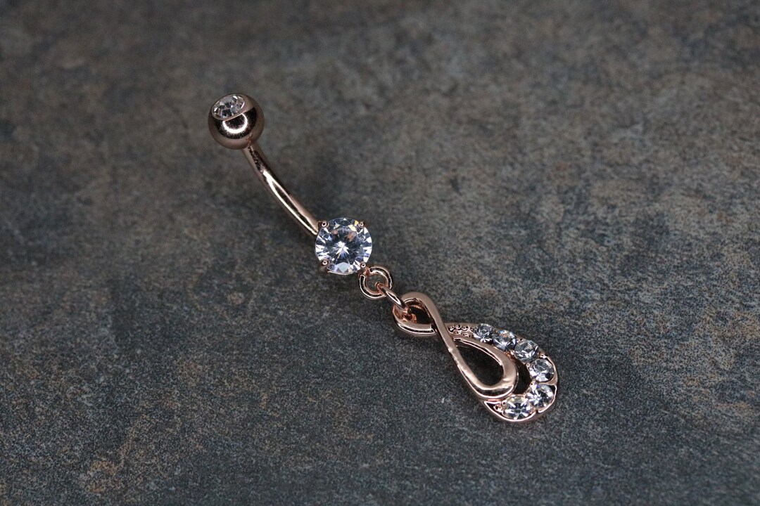 Rose Gold Infinity Dangle Belly Button Navel Ring, Crystal Navel ...