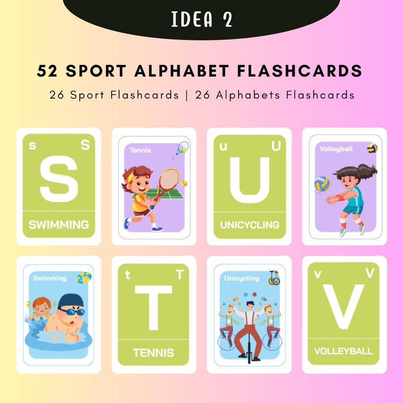 Sport Alphabet Flashcards Printable – 26 Double-sided ABC Cards (3.5 ...