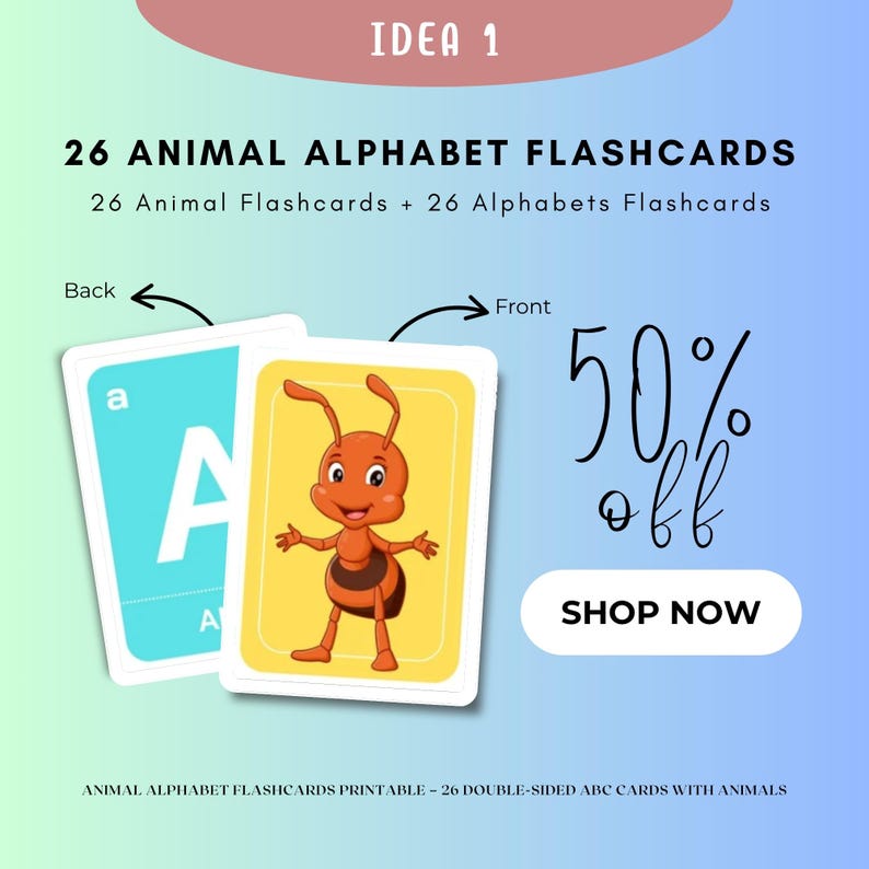 Animal Alphabet Flashcards Printable – 26 Double-sided ABC Cards (3.5 ...