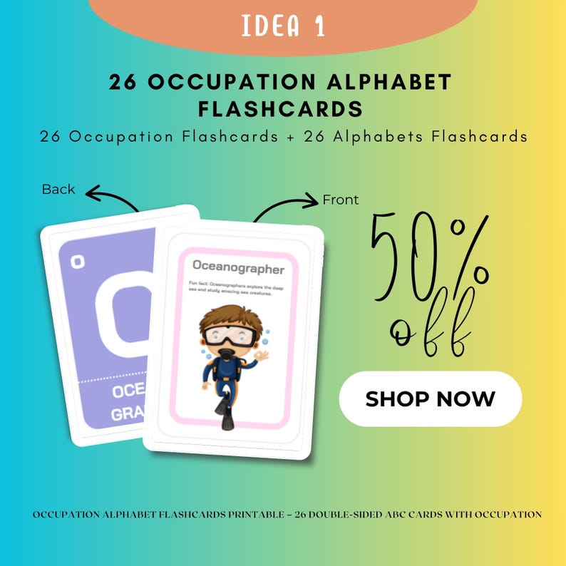 Occupation Alphabet Flashcards Printable – 26 Double-sided ABC Cards (3 ...