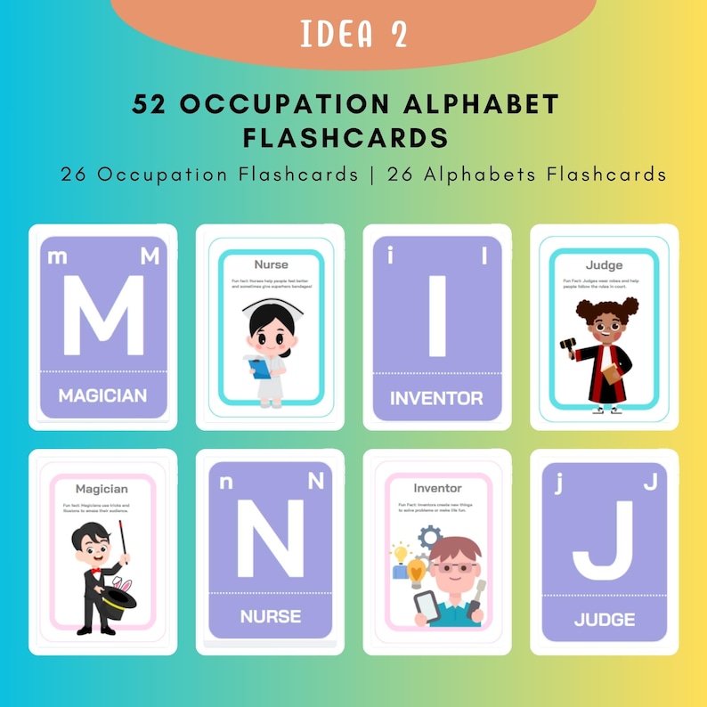 Occupation Alphabet Flashcards Printable – 26 Double-sided ABC Cards (3 ...