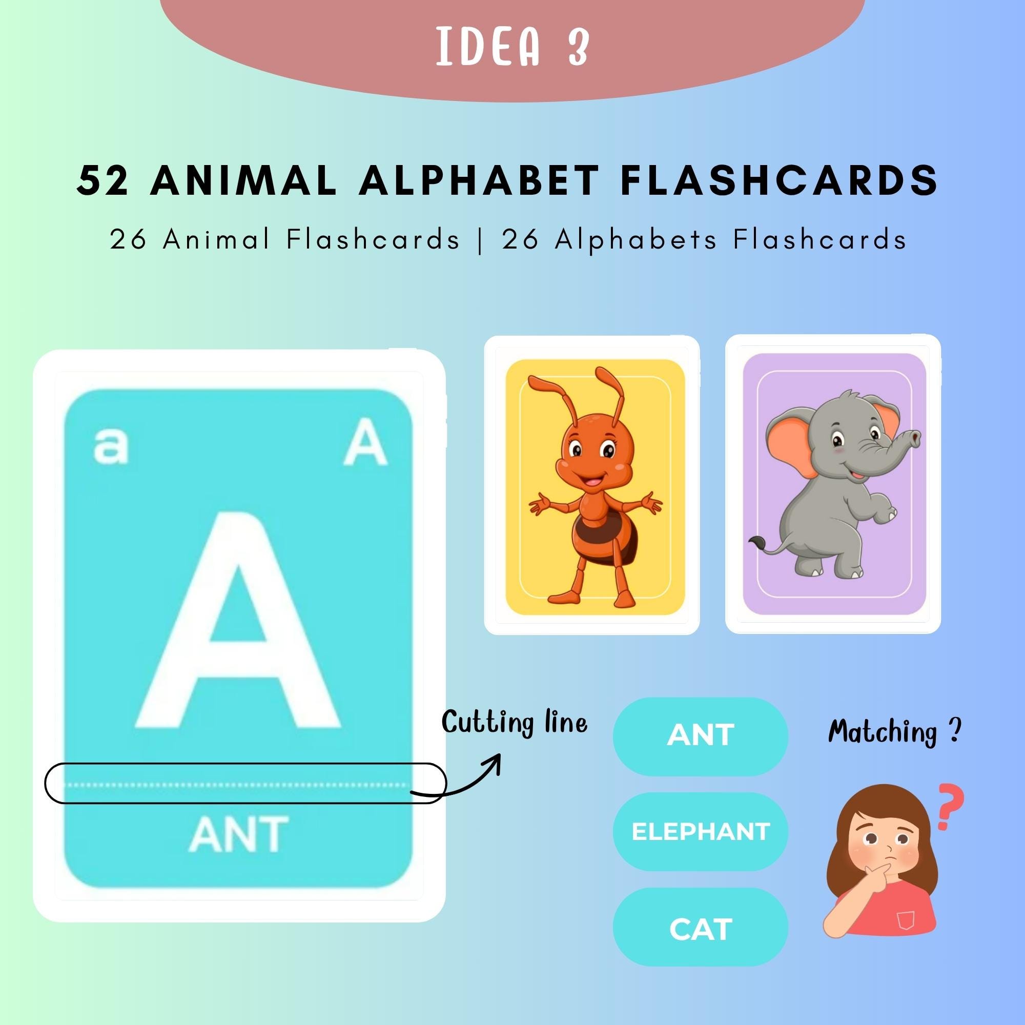 Animal Alphabet Flashcards Printable – 26 Double-sided ABC Cards (3.5 ...