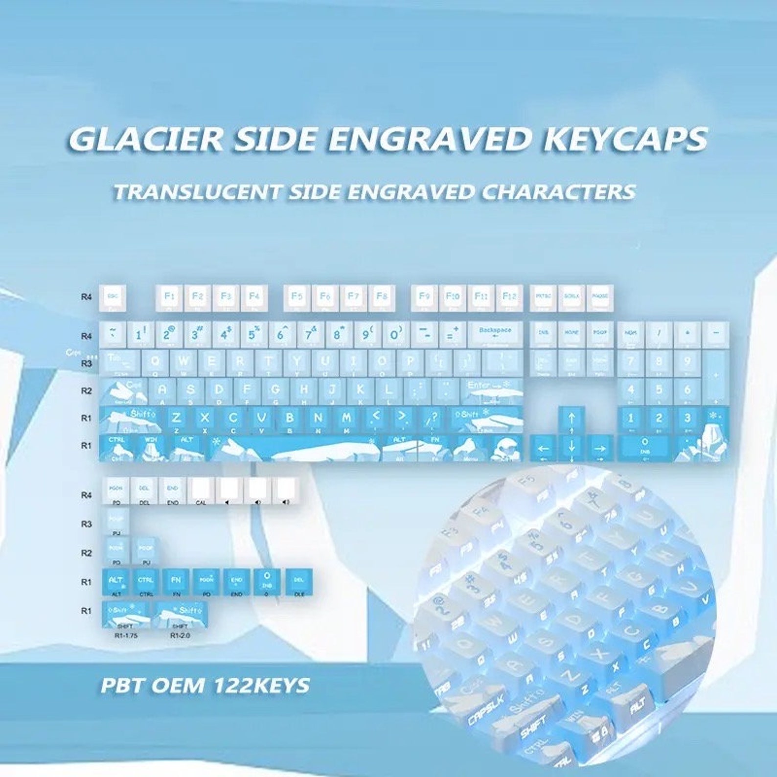 Backlit Keycaps 122 Keys for Mechanical Keyboards Translucent Keys ...