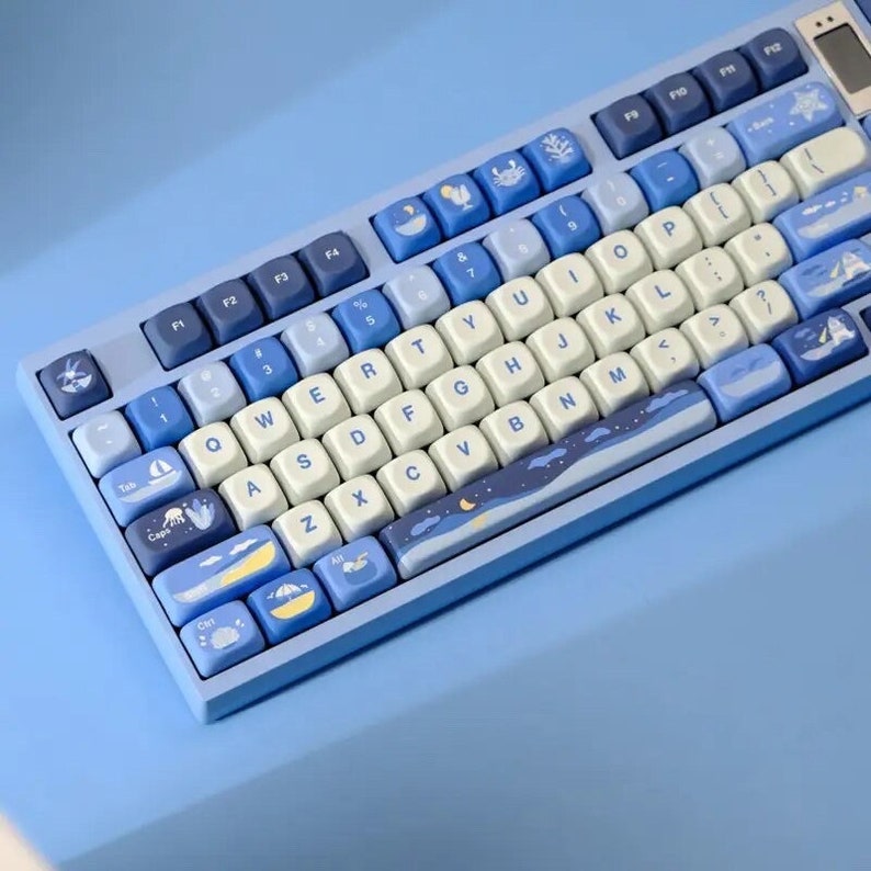 Custom Keycaps 129 Pcs Blue Whale Theme for Mechanical Keyboards MOA ...