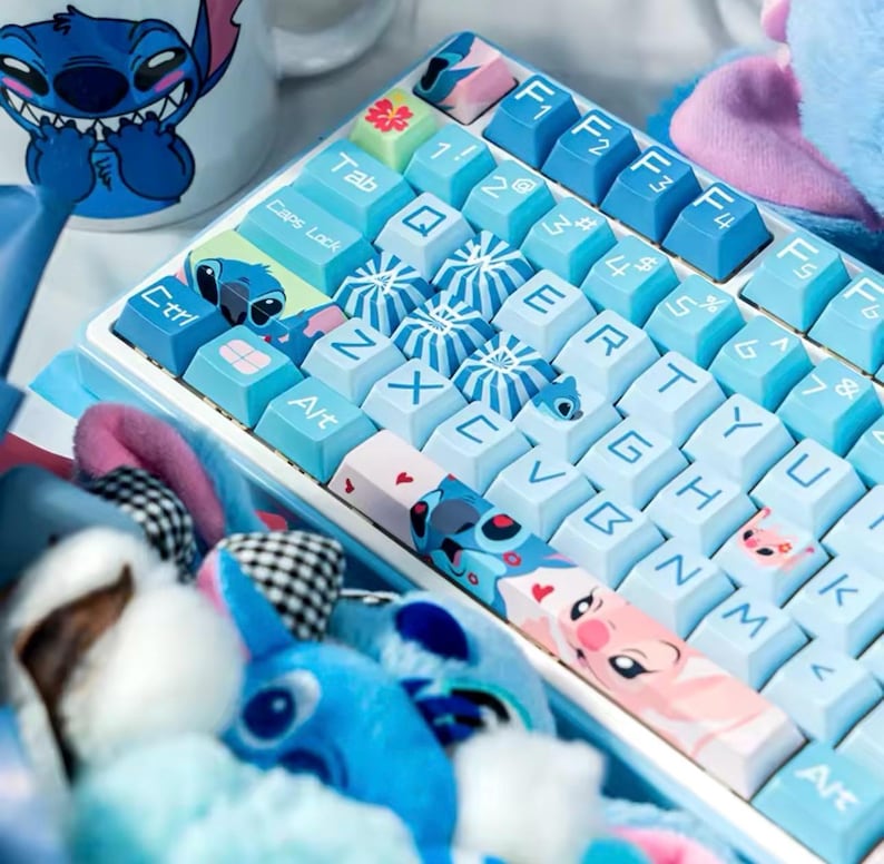 Custom Cartoon Keycaps 137 Pcs Stitch Theme for Mechanical Keyboards ...