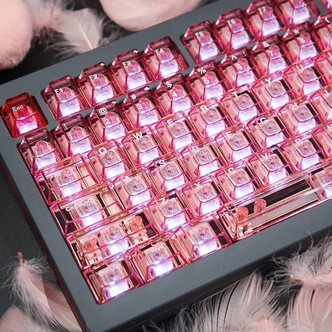 Custom Backlit Keycaps 157 Pcs for Gamers Transparent Pink Crystal ...