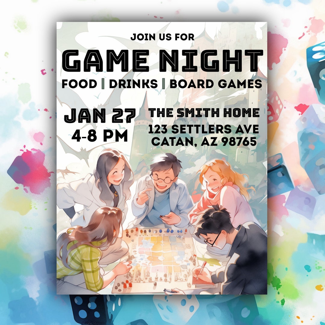 Editable Game Night Invitation Template - Friends Playing Board Games ...