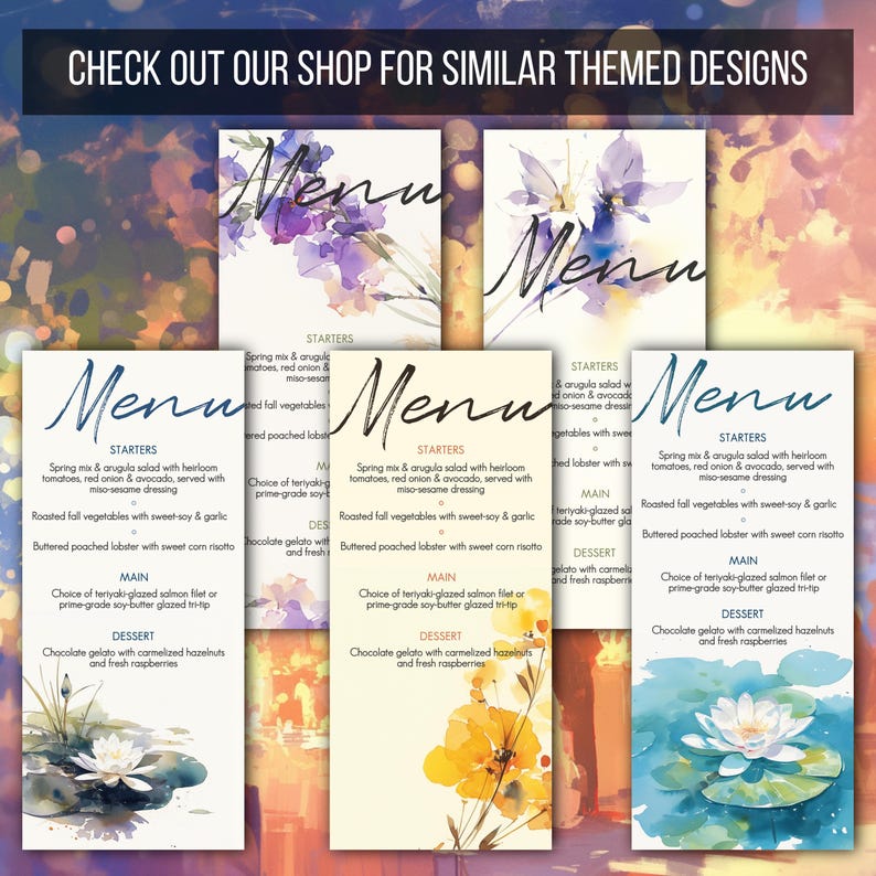 Editable Menu Template for Wedding or Dinner Party- Watercolor Purple ...