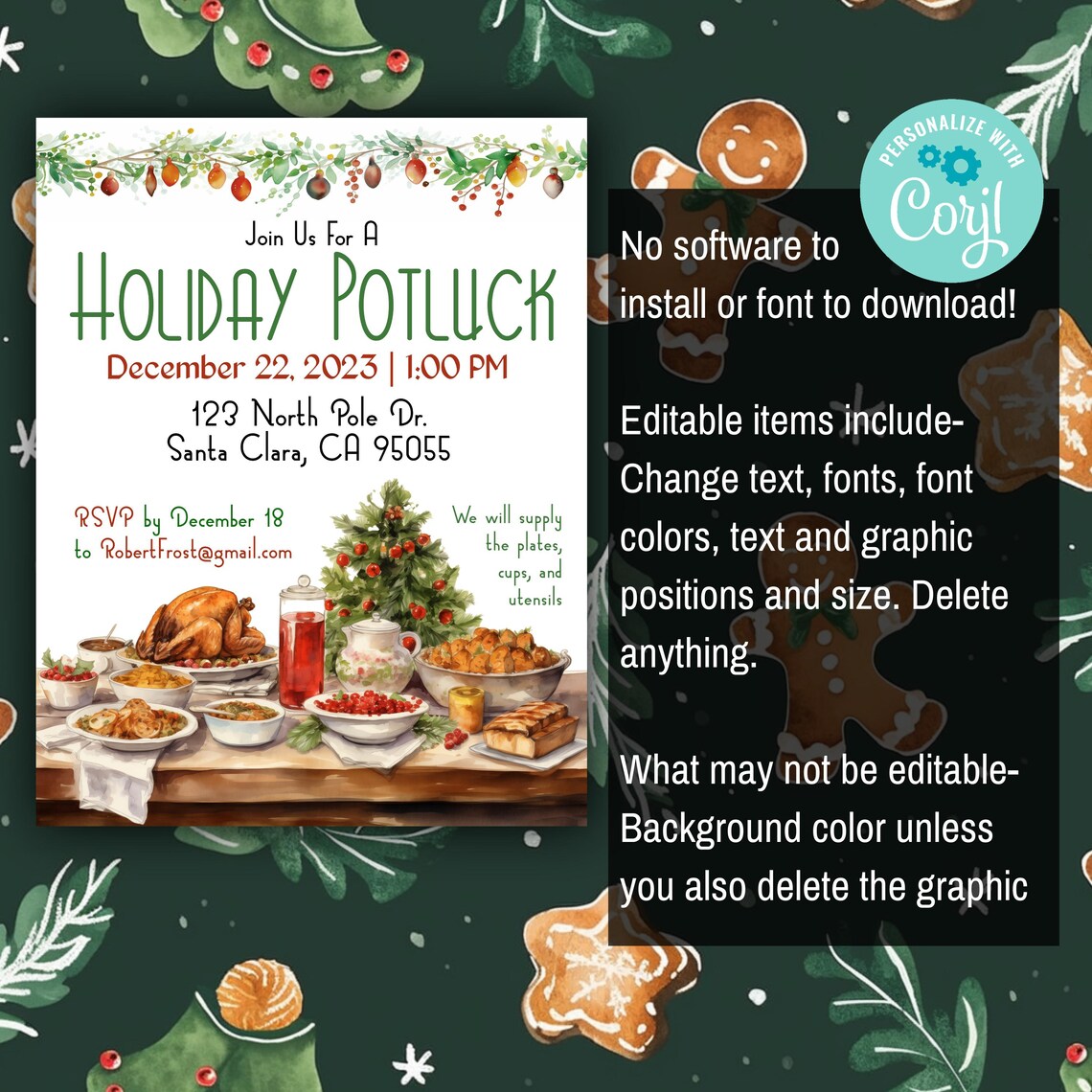 Editable Holiday Potluck Flyer Template - Christmas Potluck, Office ...