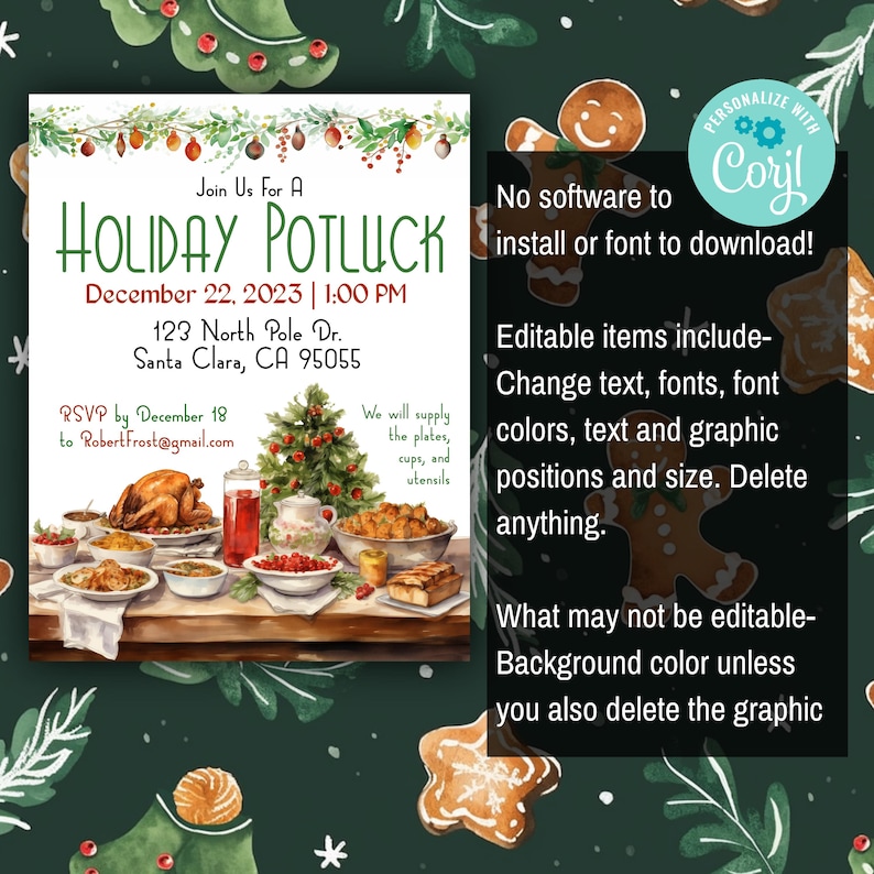 Editable Holiday Potluck Flyer Template - Christmas Potluck, Office ...