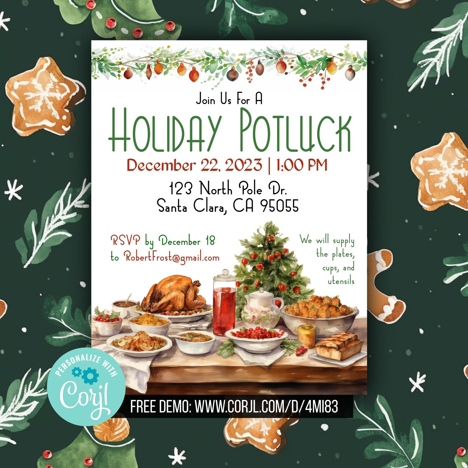 Editable Holiday Potluck Flyer Template - Christmas Potluck, Office ...