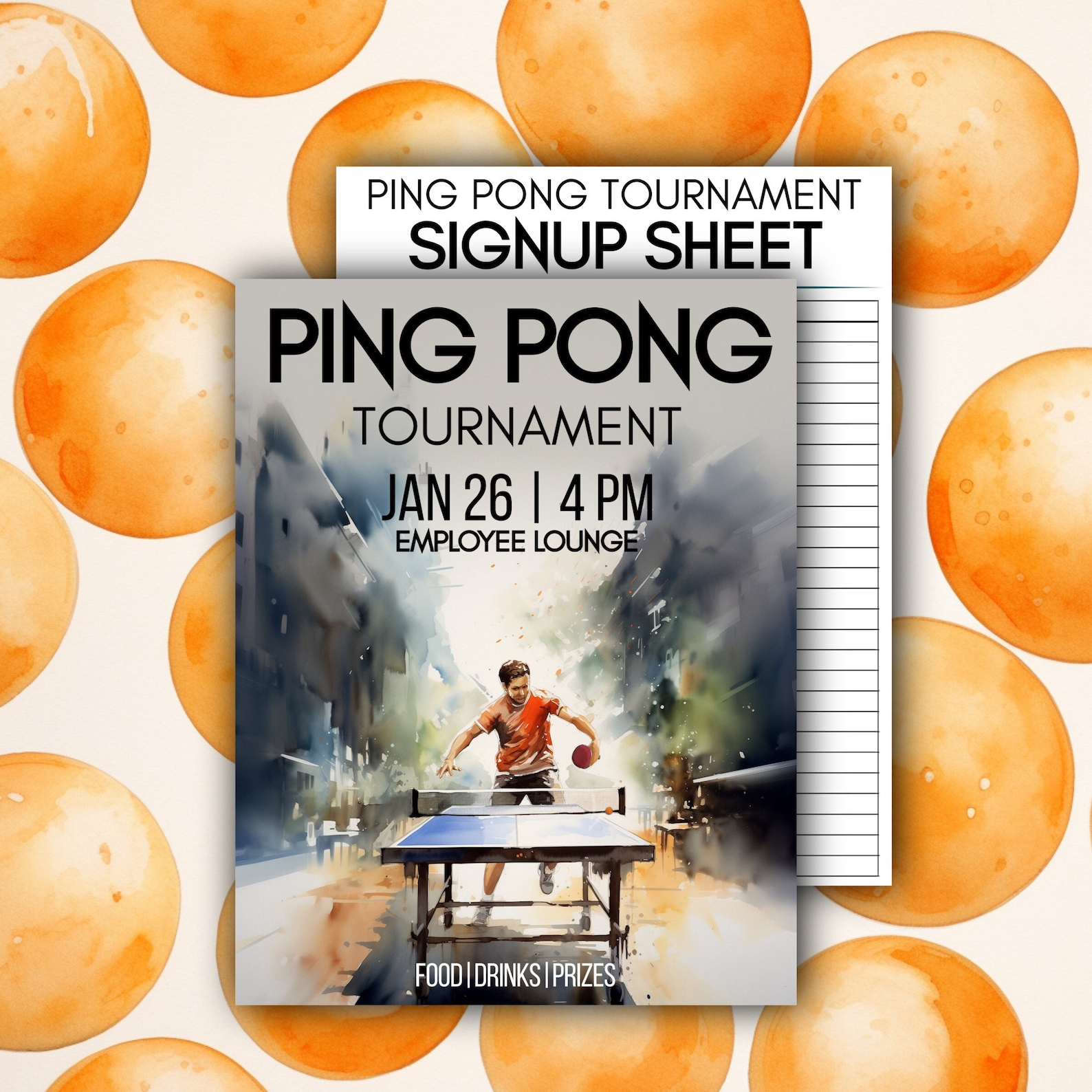 Editable Ping Pong Tournament Flyer and Sign up Sheet - Etsy