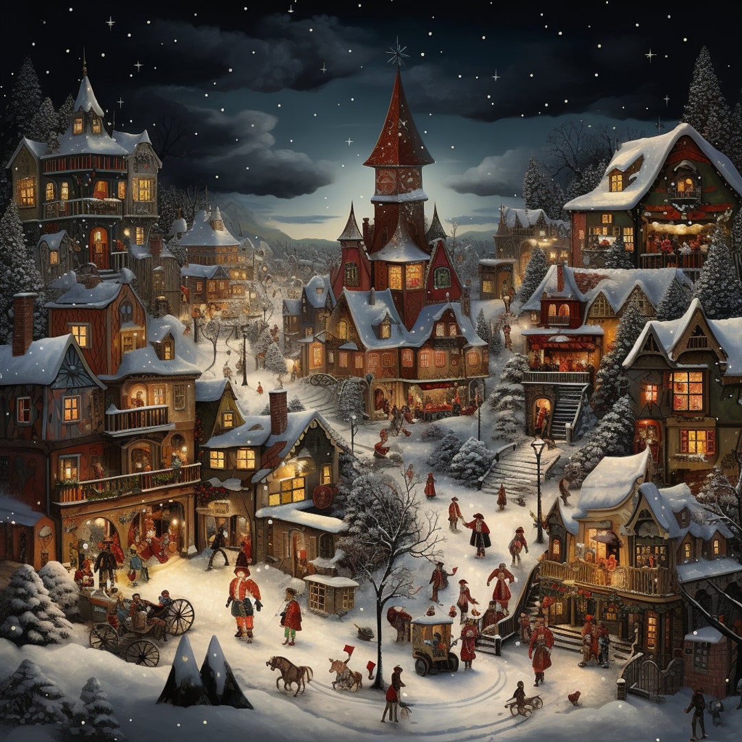 Snow Covered Town at Christmas 6 Ornament - Etsy