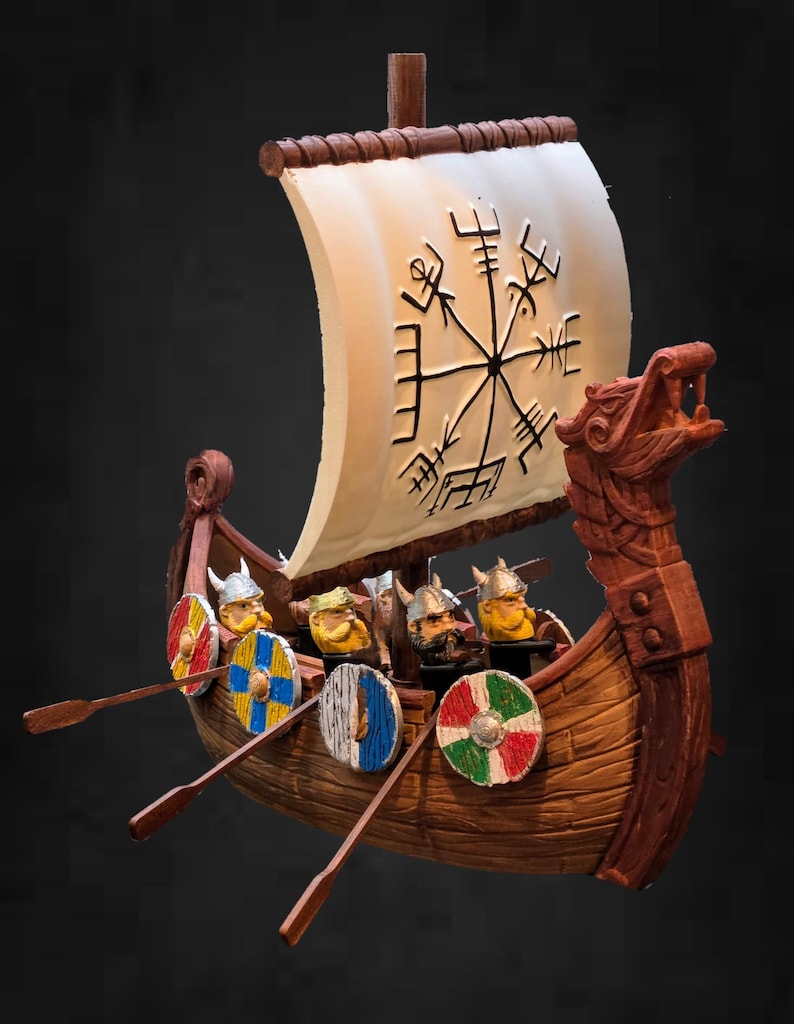 READY TO SHIP Viking Longship With Moving Oars - Painted - Etsy