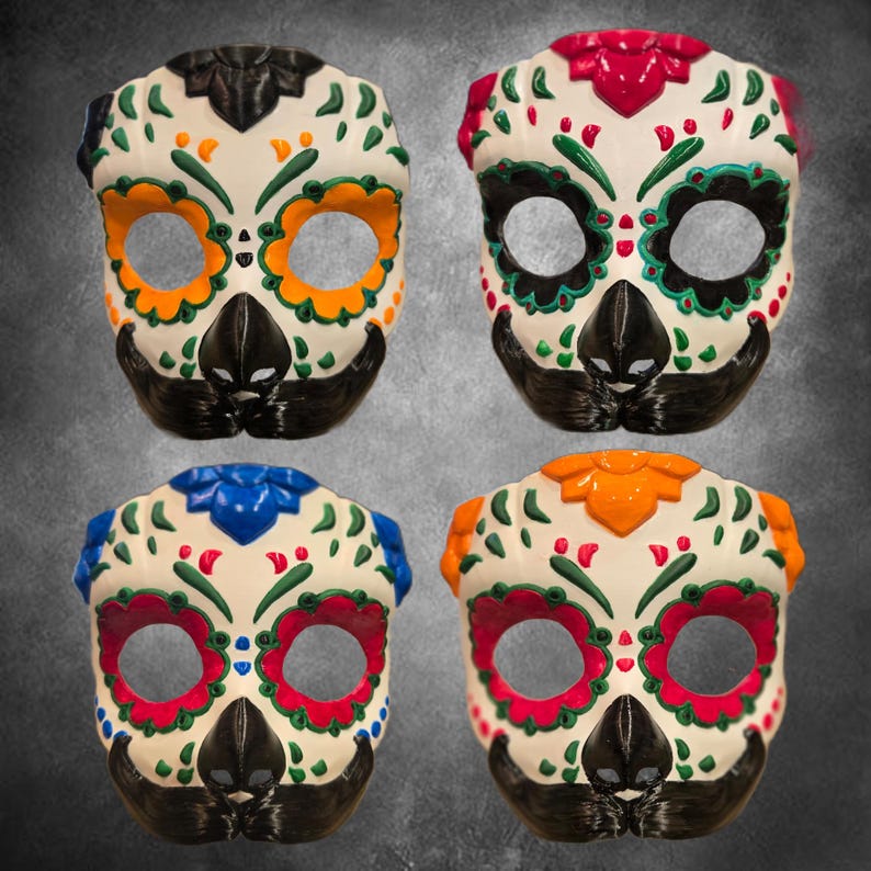 Dia De Los Muertos Calavera Cosplay Mask With Mustache (3 Sizes) - Etsy