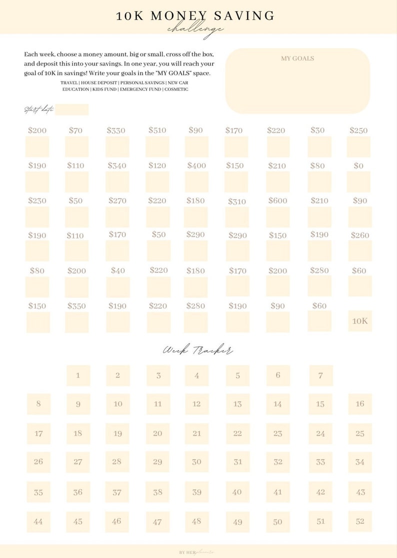 10K Savings Challenge (printable) - Etsy