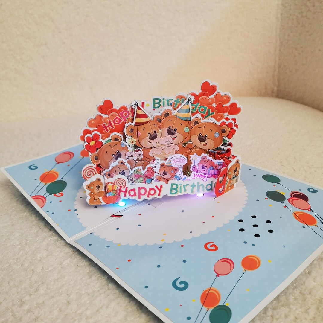 Bears Music Pop up Card Birthday Cardcartoon Folded Cards 3D - Etsy