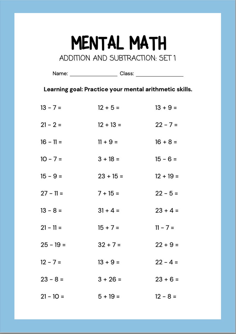 Mental Maths Worksheet for Teachers - Etsy