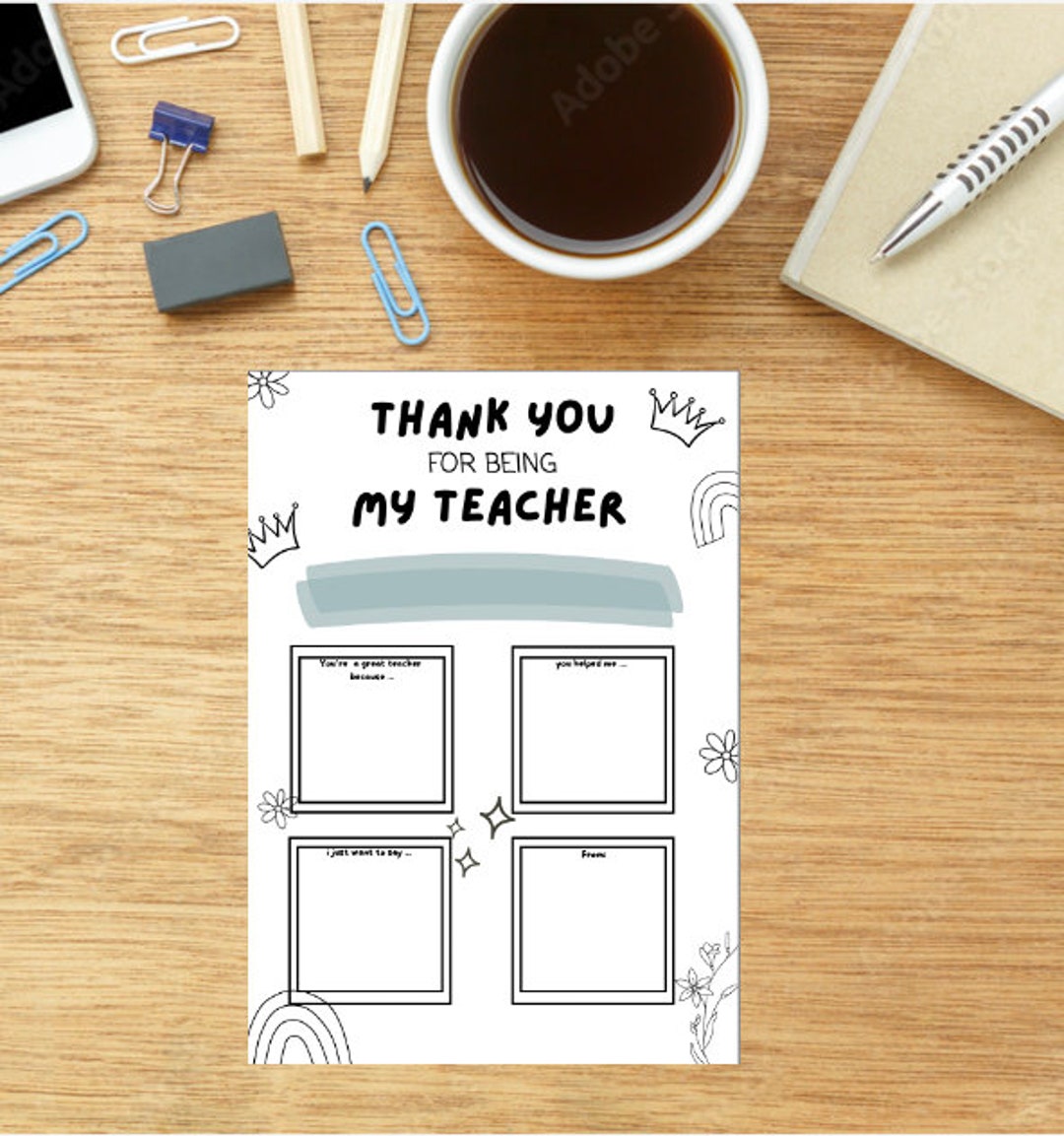 Thank You for Being My Teacher Worksheet - Etsy