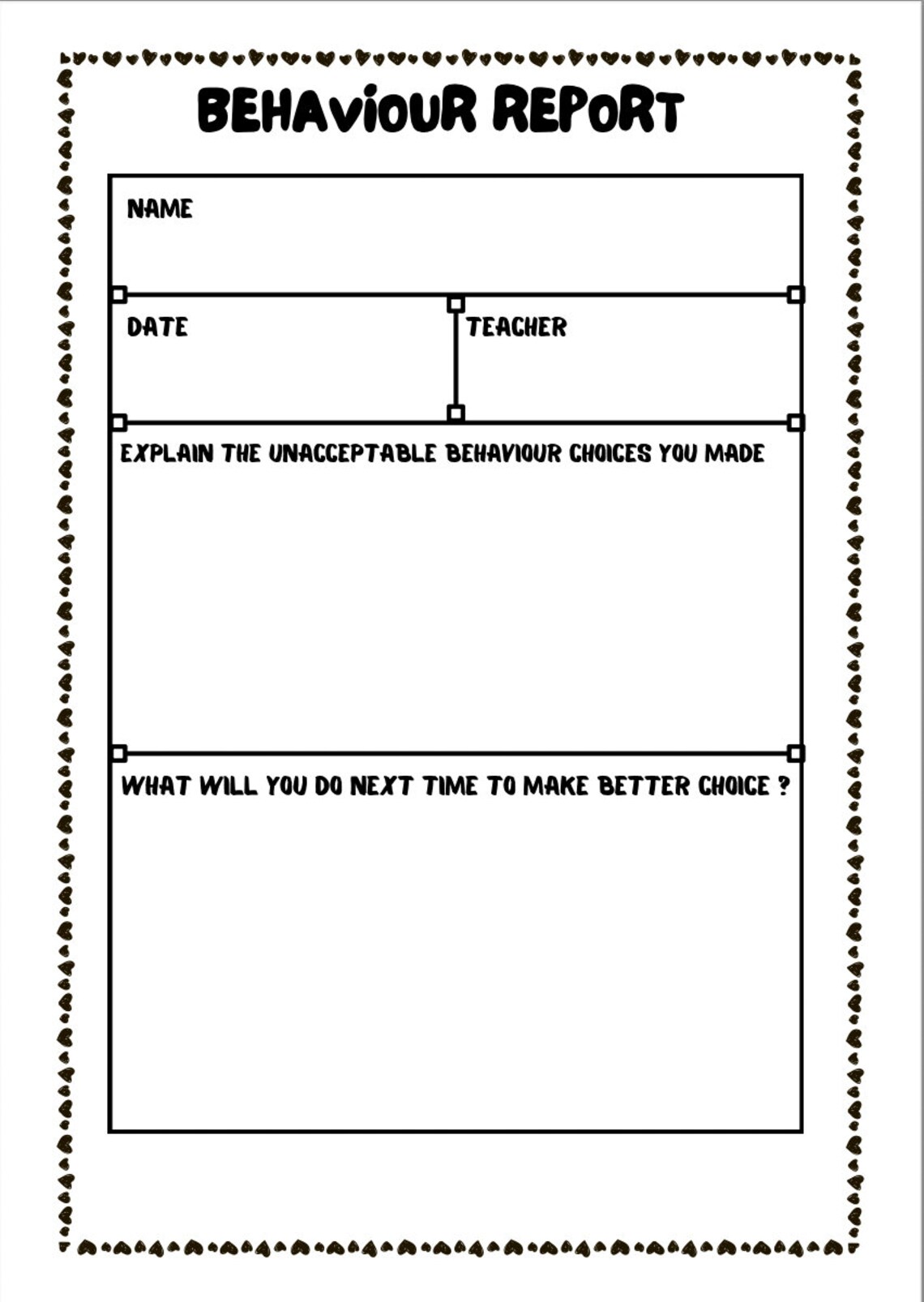 Classroom Behaviour Report Form - Etsy