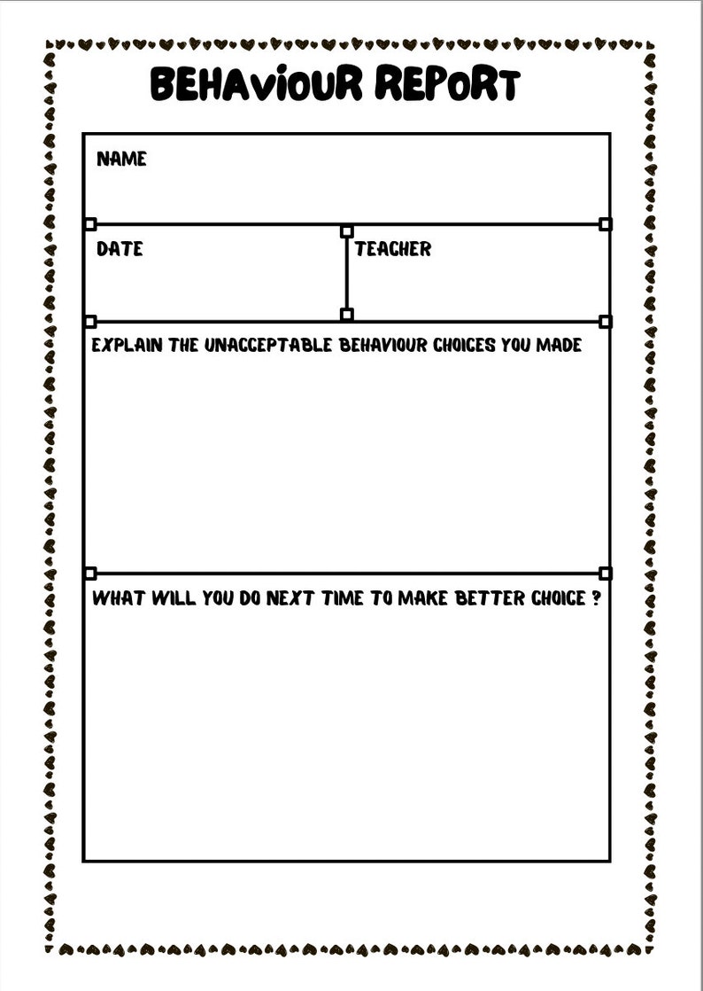 Classroom Behaviour Report Form - Etsy