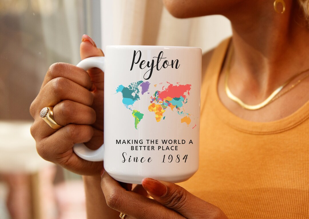 Personalized Birthday World Map Coffee Mug for Her, 40th Birthday Gifts ...