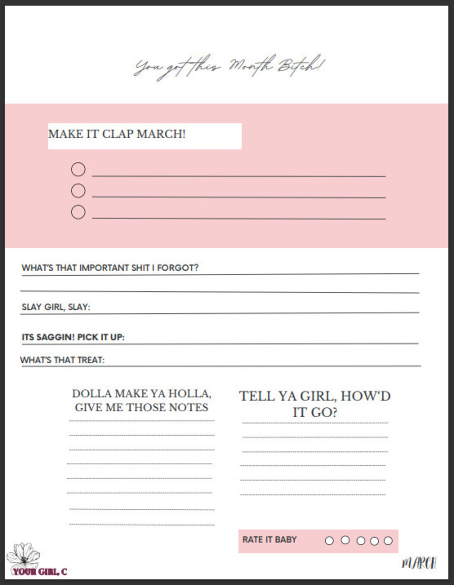 Bad Bitch Monthly Planner Set, Printable Funny Planner, Naughty and ...