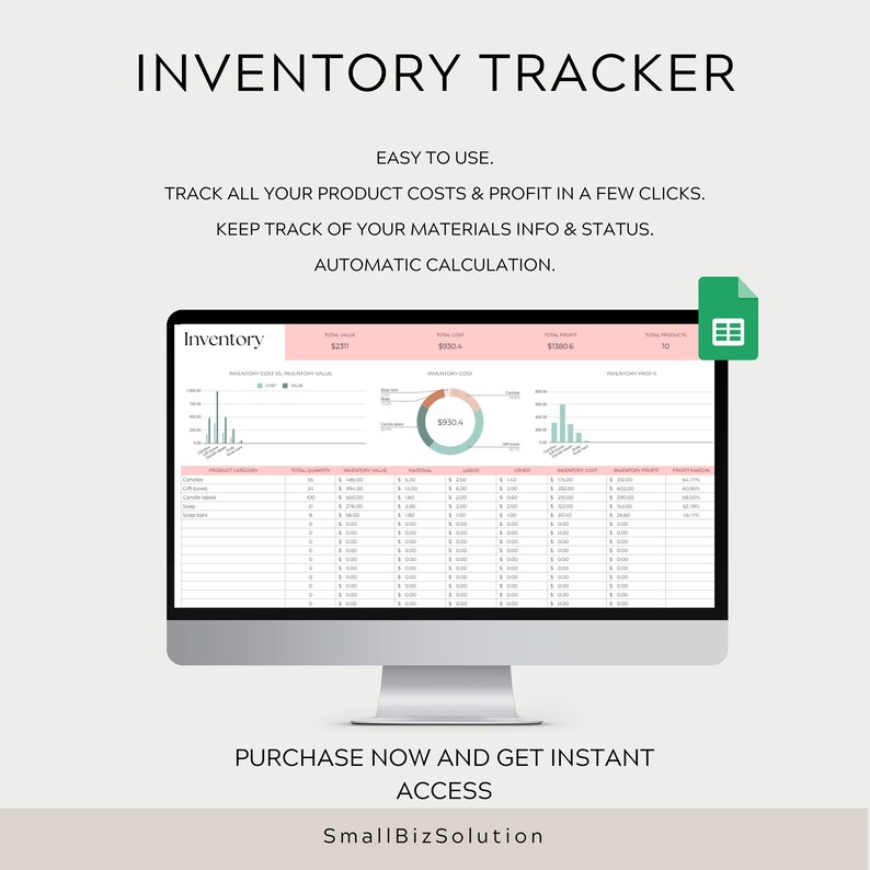 Small Business Inventory Spreadsheet, Inventory Tracker, Product ...