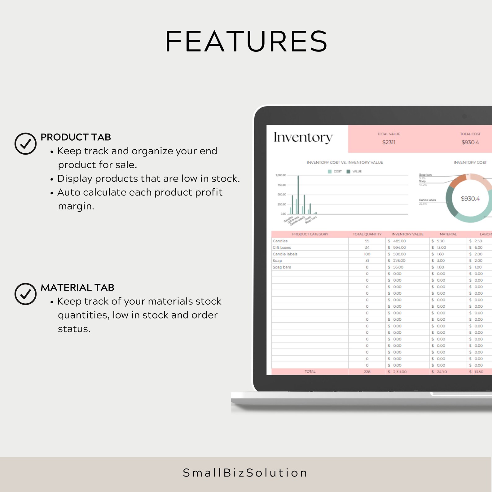 Small Business Inventory Spreadsheet, Inventory Tracker, Product ...