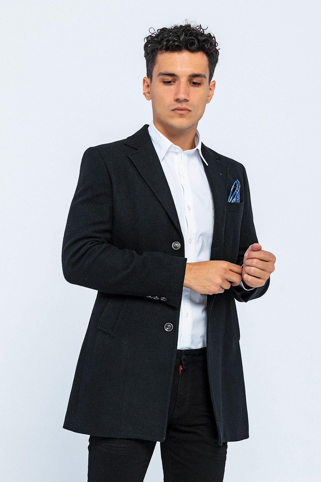 Black Overcoat, Warm Winter Coat, European Style Mens Wear, Trendy Mens ...