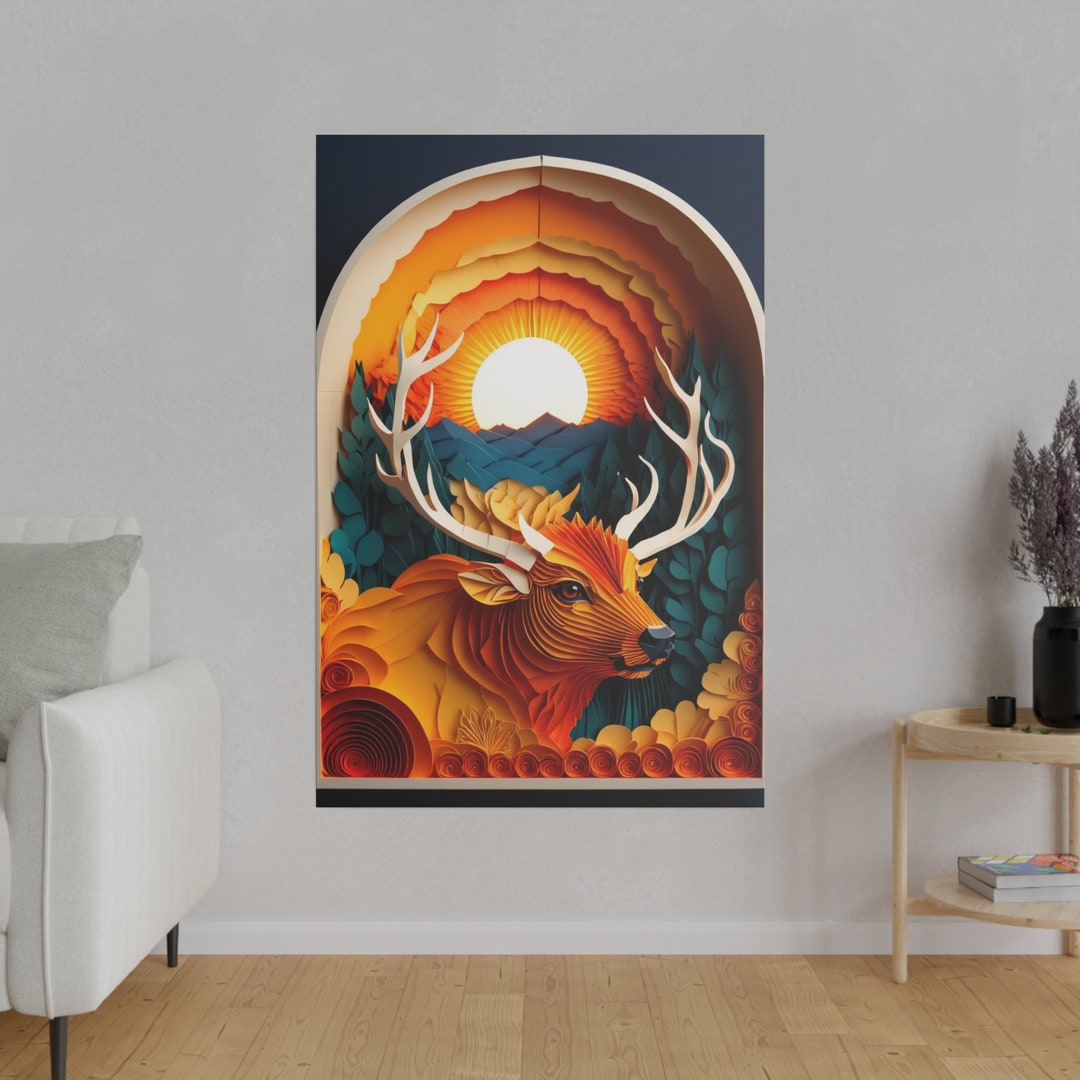 Origami Art Sunset Bull Matte Canvas - Etsy