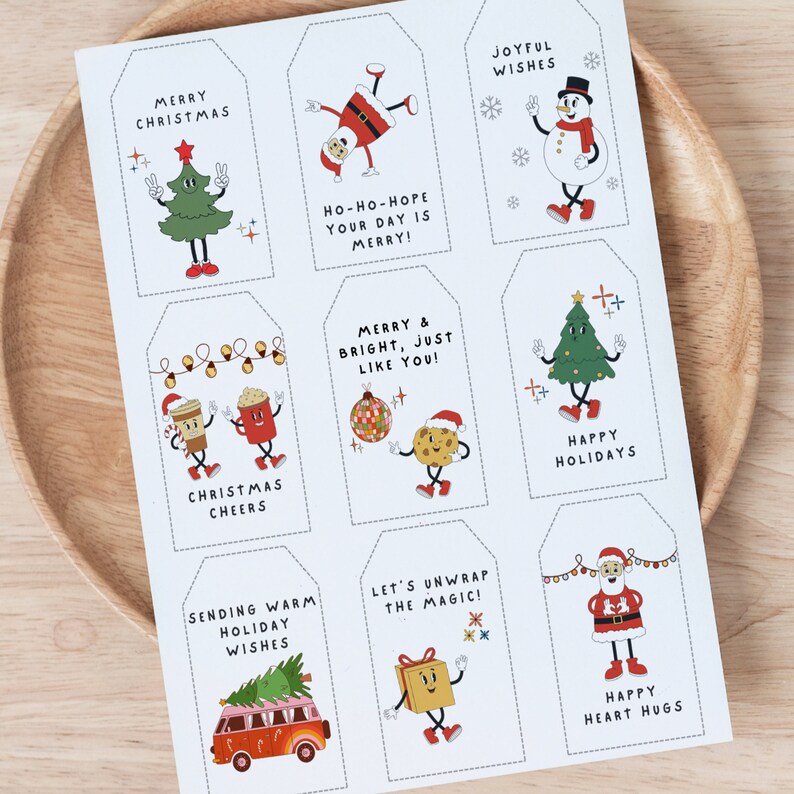Merry Christmas Gift Tag Printable, Retro Printable Christmas Gift Tag ...