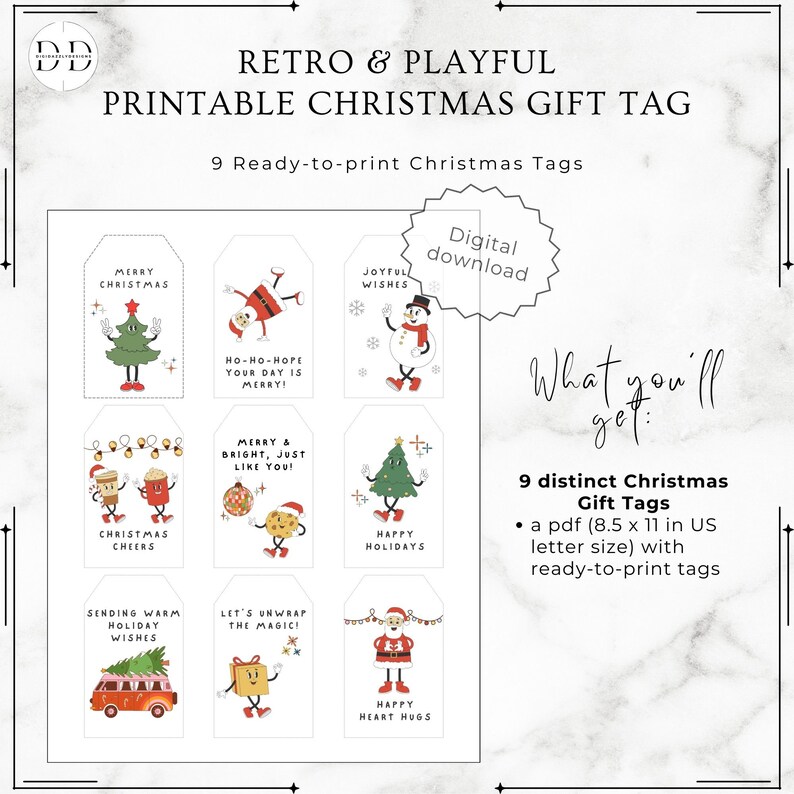 Merry Christmas Gift Tag Printable, Retro Printable Christmas Gift Tag ...