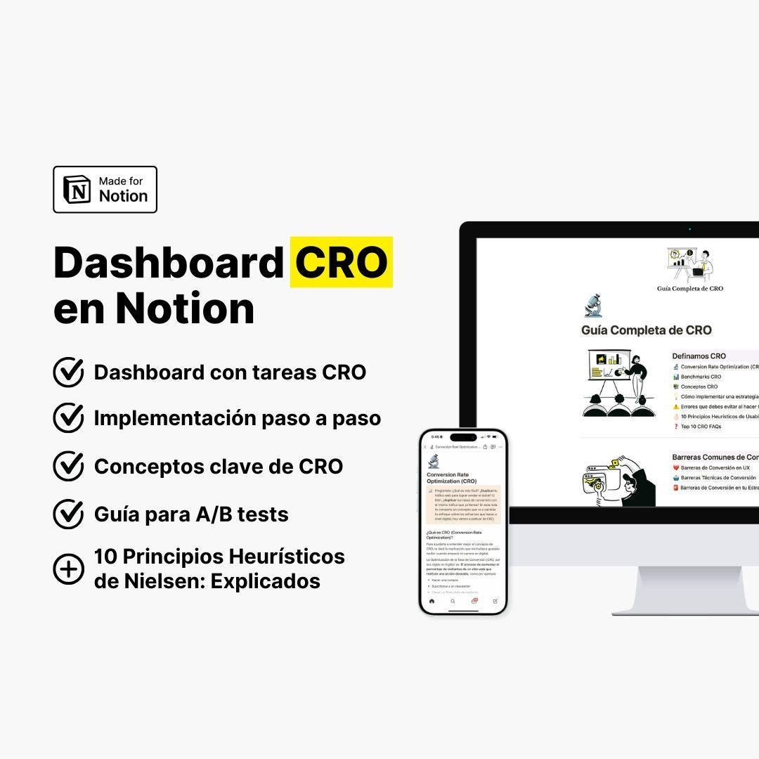 Dashboard CRO En Notion | Tablero En Notion Para Optimizar Tasas De Conversion | Checklist CRO ...