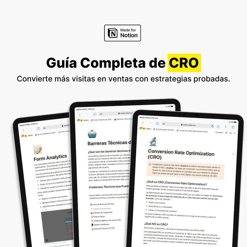 Dashboard CRO En Notion Tablero En Notion Para Optimizar Tasas De Conversion Checklist CRO Para ...