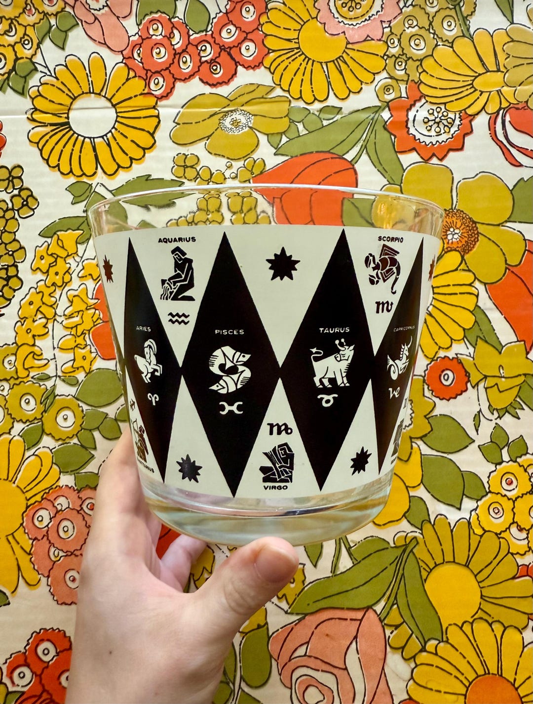 Vintage Zodiac Ice Bucket Black & White Diamonds MCM - Etsy