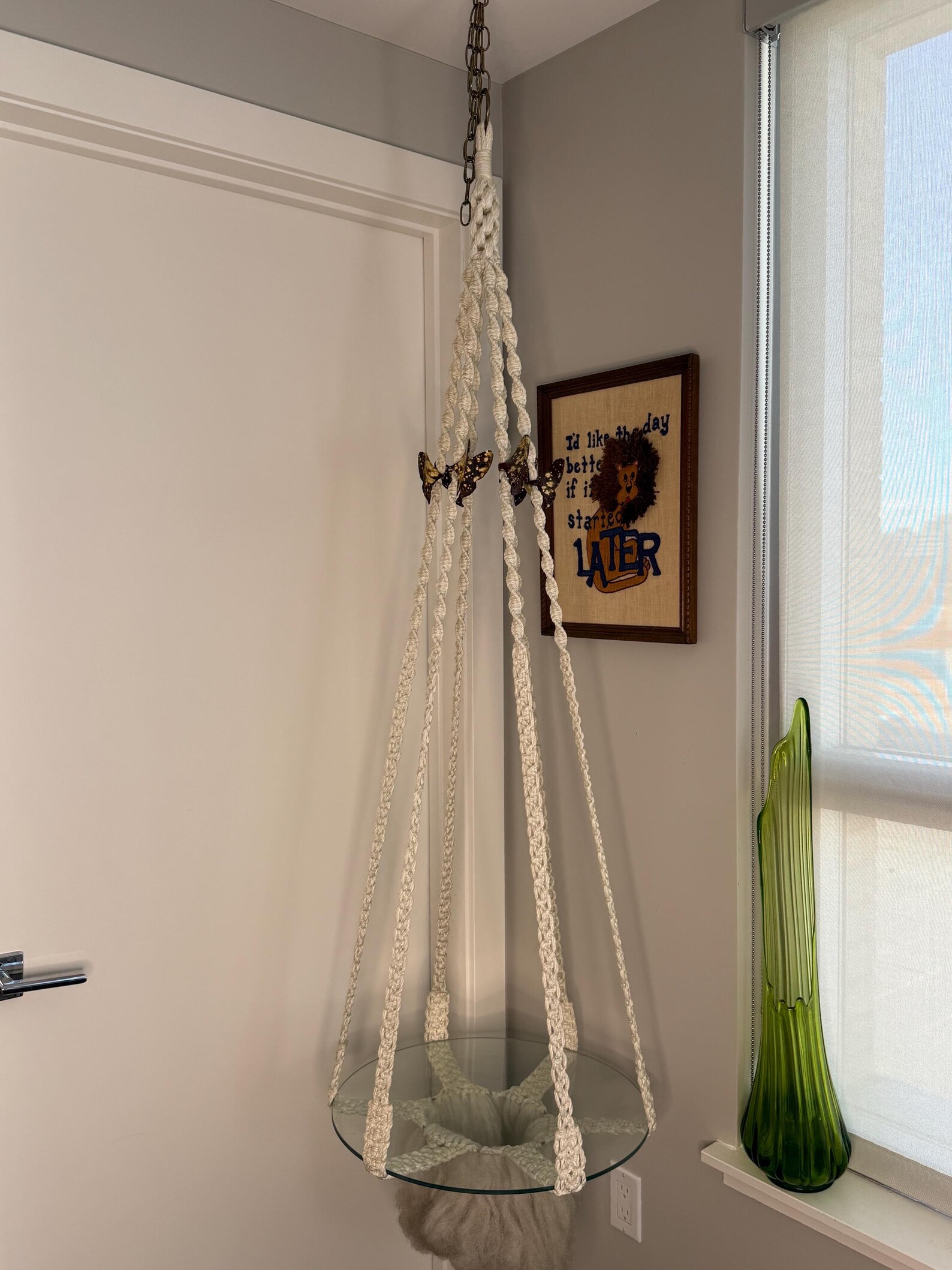 Vintage Macrame Hanging Table With Butterfly Beads - Etsy