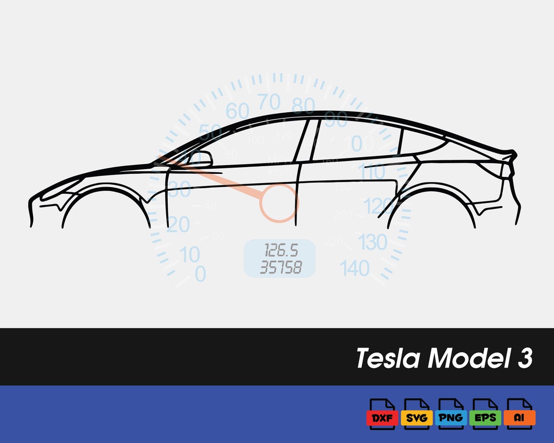 Tesla Model 3 SVG and 300 Dpi PNG Dxf Eps Formats Ready to Use for ...