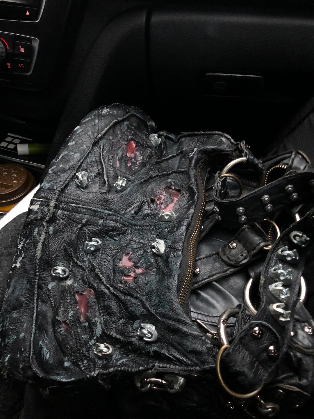 Grunge Recycled Bag, Edgy Flesh Bag, Handmade Punk Leather Bag, Gothic ...