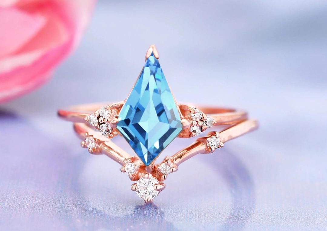 Kite Shape Swiss BT Ring Set, Handmade Swiss BT Bridal Wedding Ring ...