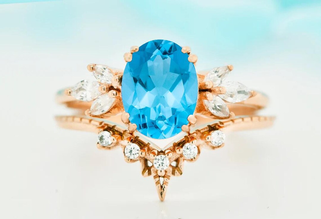 Oval Cut Swiss BT Ring Set, Handmade Swiss BT Bridal Wedding Ring ...